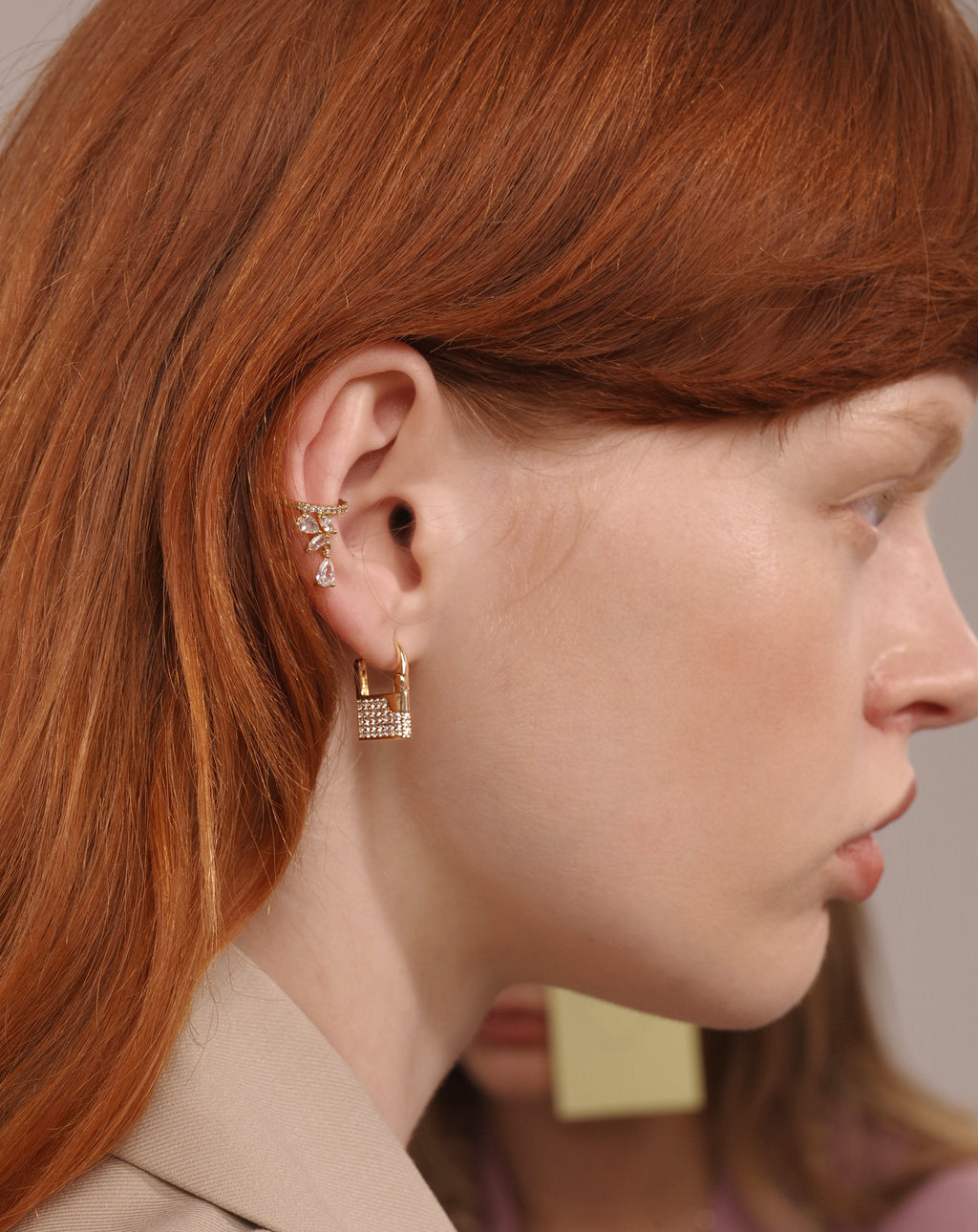 Symmetrical Gold Micro Lock Earrings – Fettero